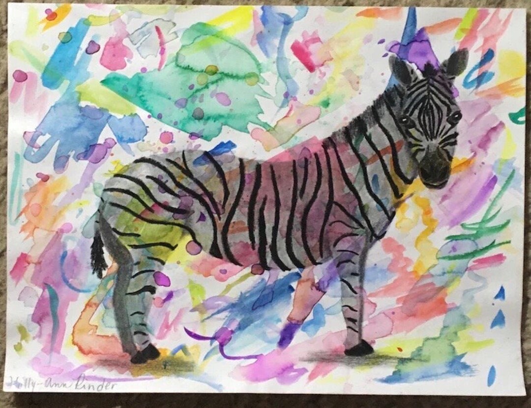 Zebra Drawing, Rainbow Abstract Painting - Etsy