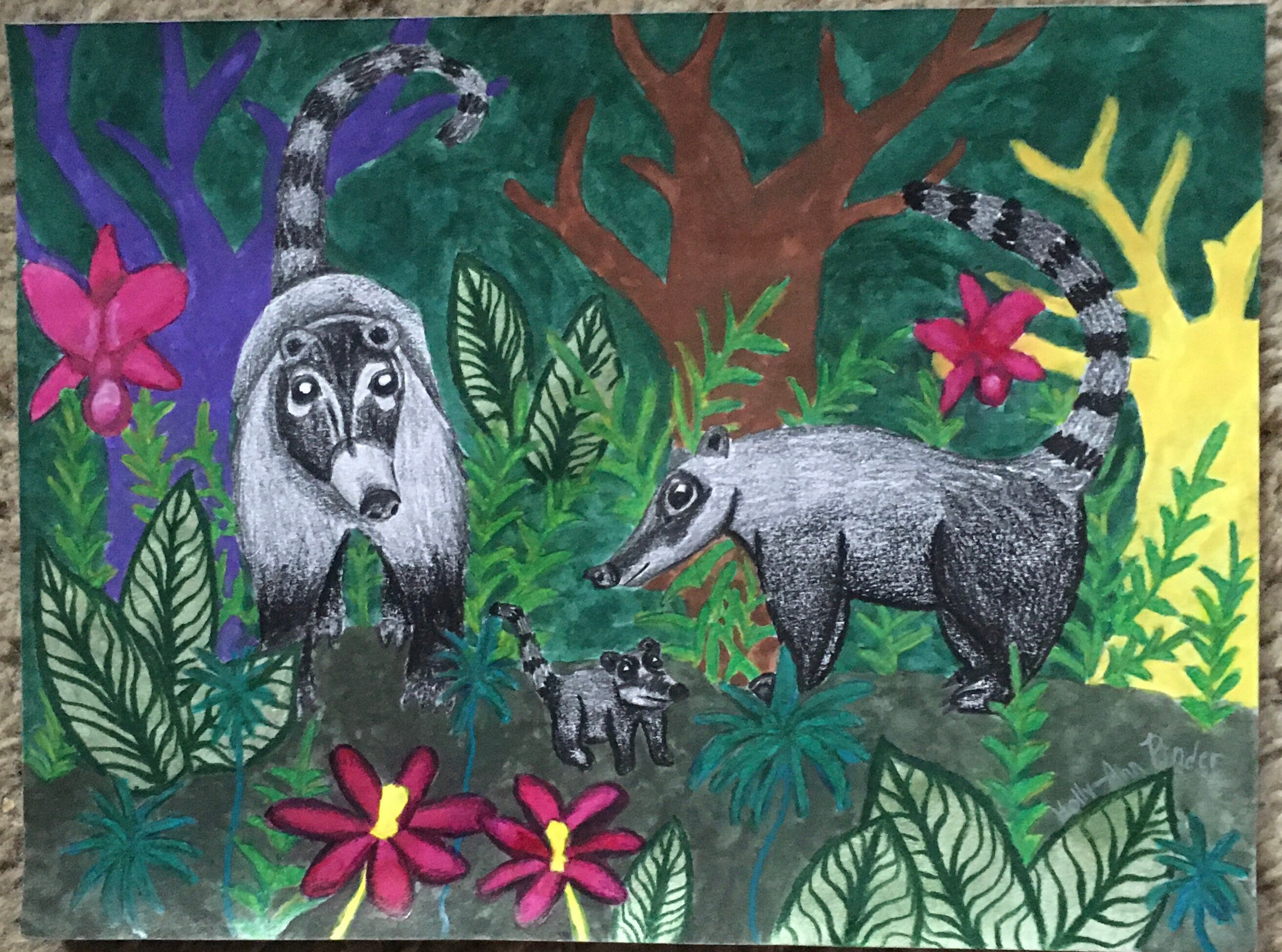 Coati Drawing, Rainforest Landscape Plant Painting - Etsy