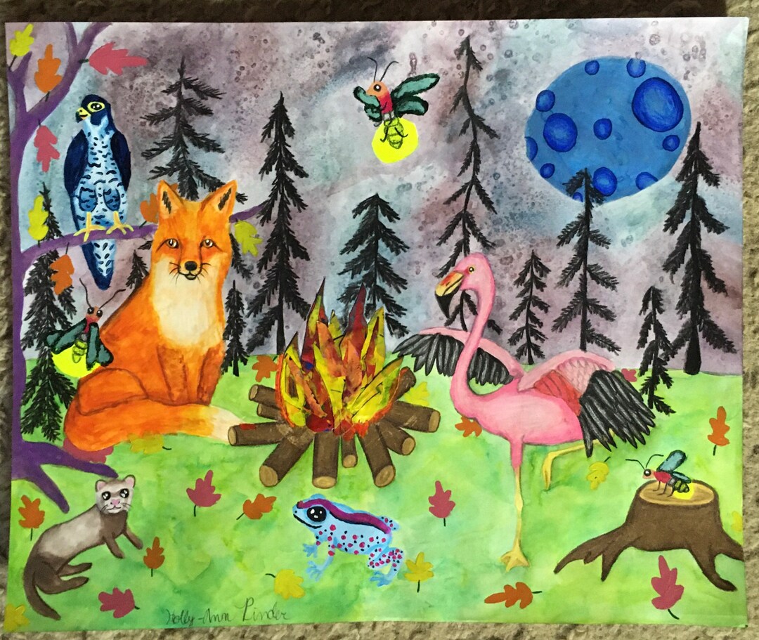 Dibujo de hurón flamenco, pintura de fuego de rana halcón - Etsy España