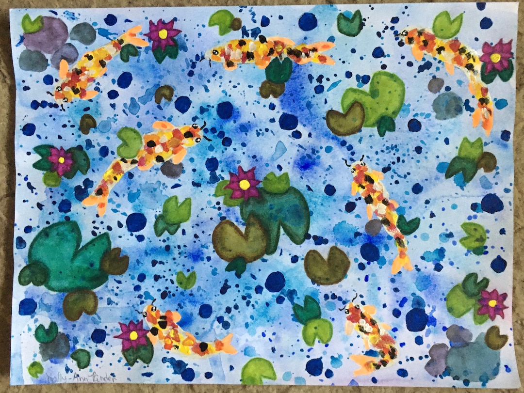 Koi Fish Painting, Lily Pad Lotus Drawing - Etsy