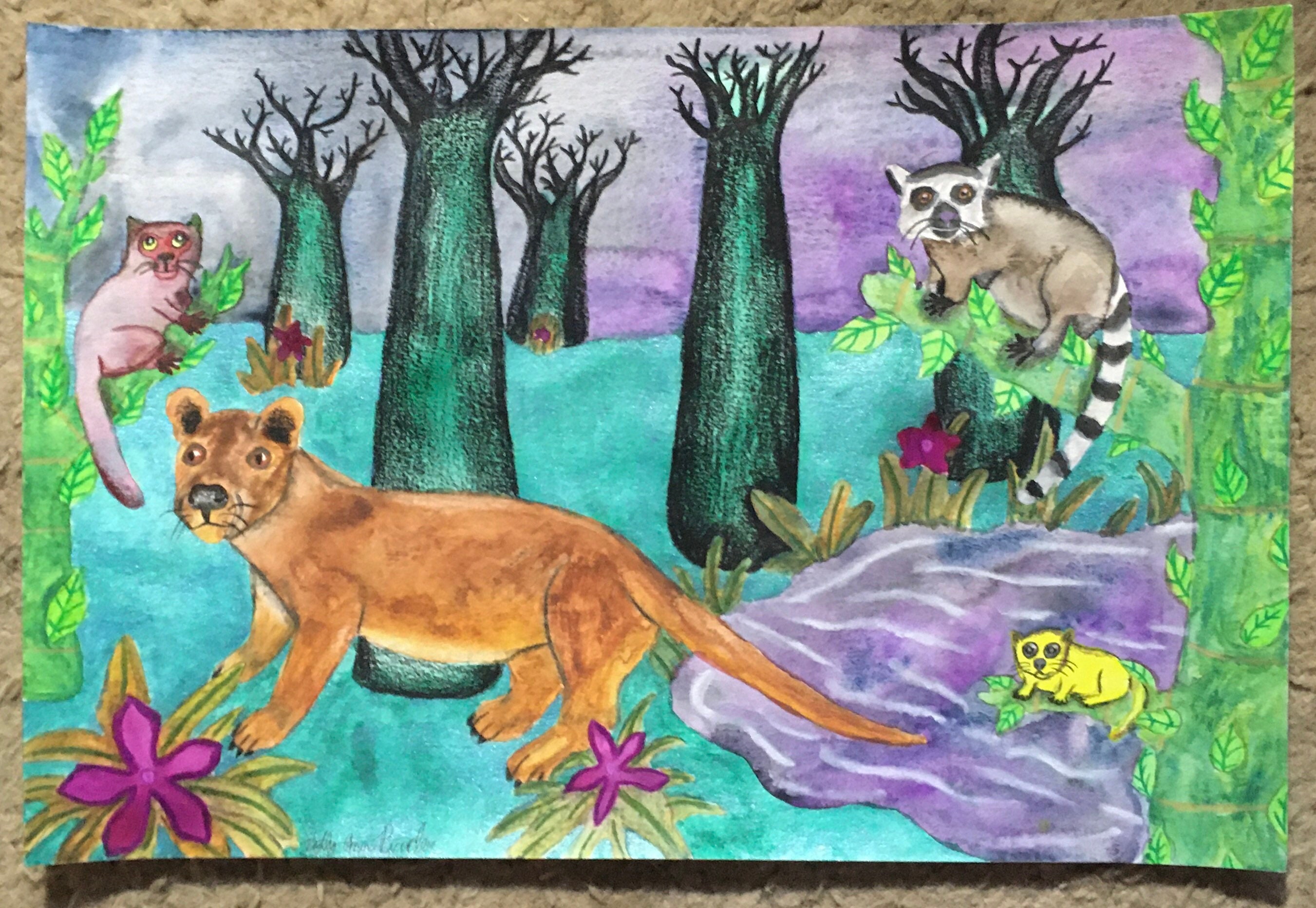 Lemur Drawing, Fossa Painting, Madagascar Nature Art Picture - Etsy