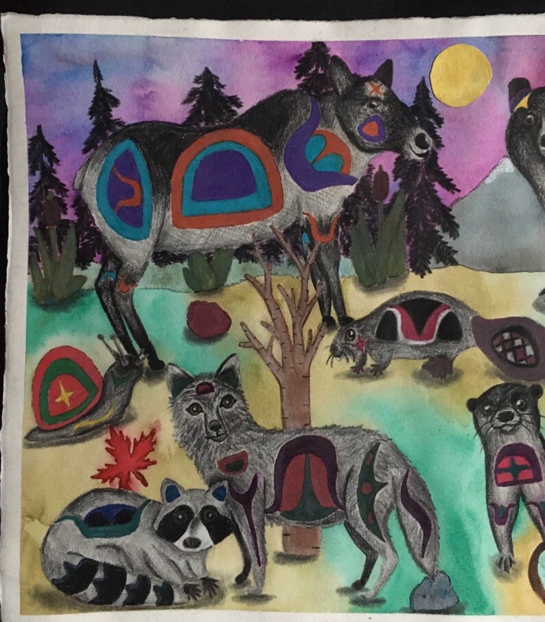 Beaver, Otter, Bear, Caribou, Racoon Drawing, First Nations Art ...