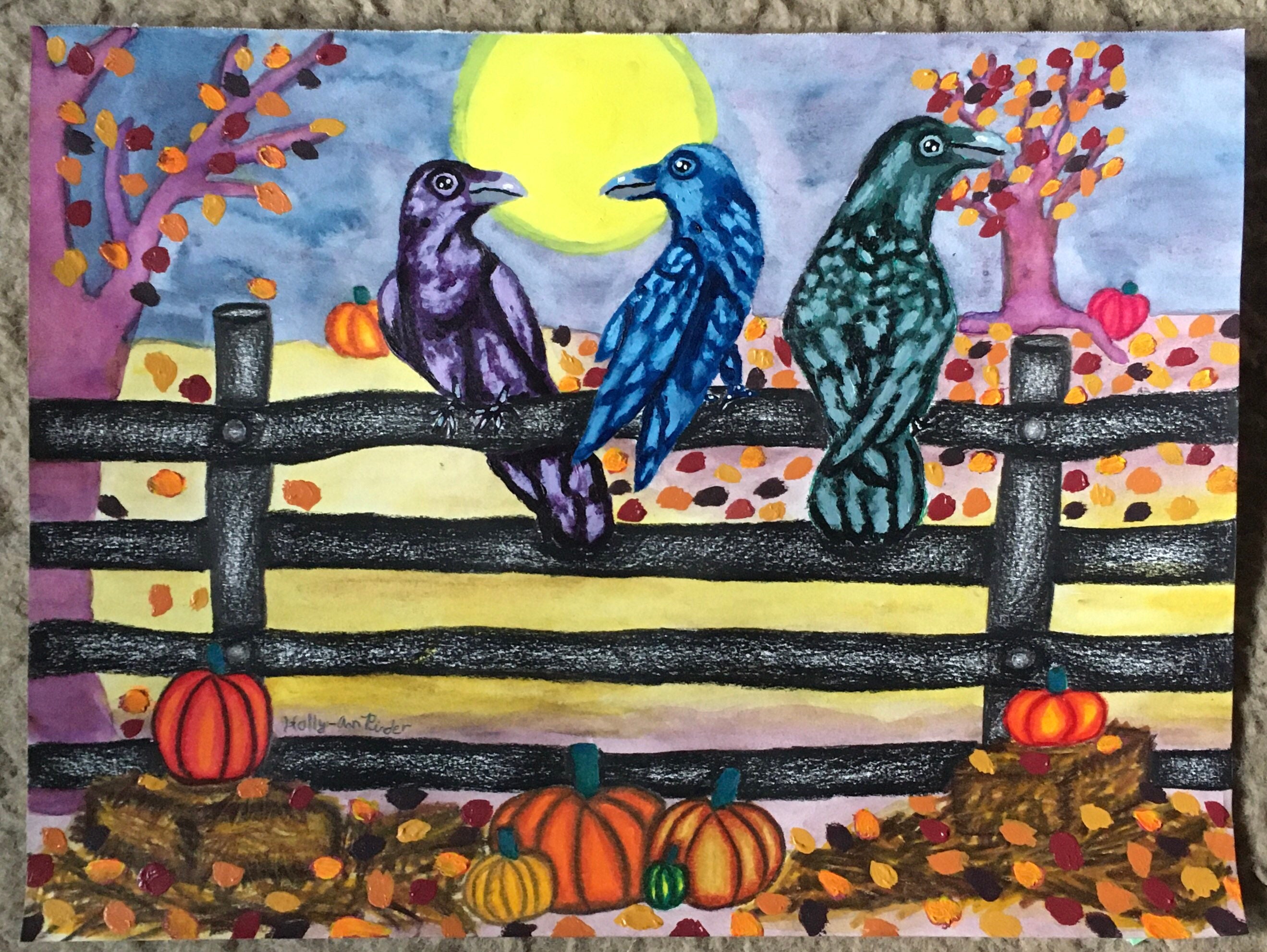 Crow Raven Autumn Painting, Pumpkin Picture - Etsy