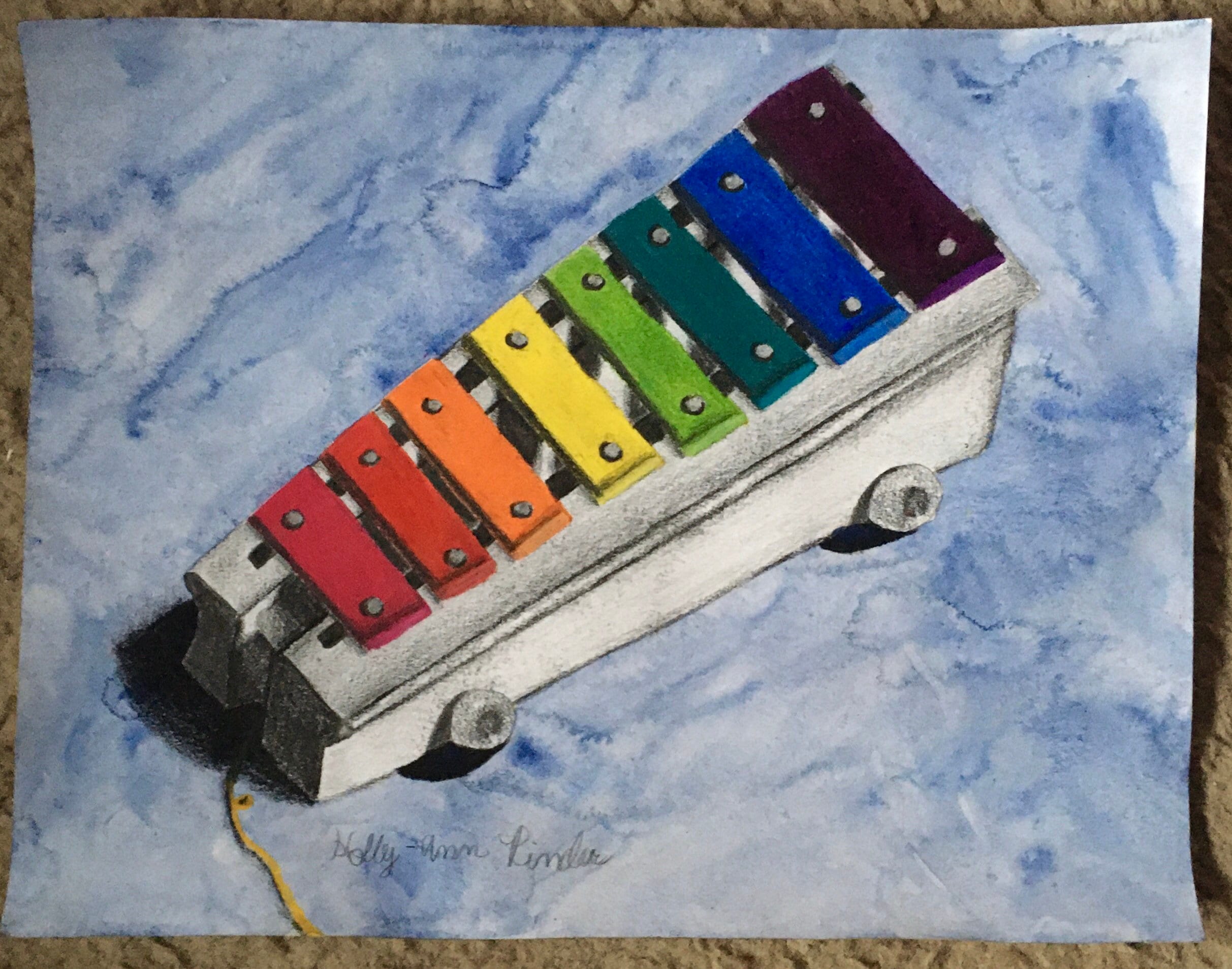 Rainbow Xylophone Drawing, Vintage Toy Art - Etsy