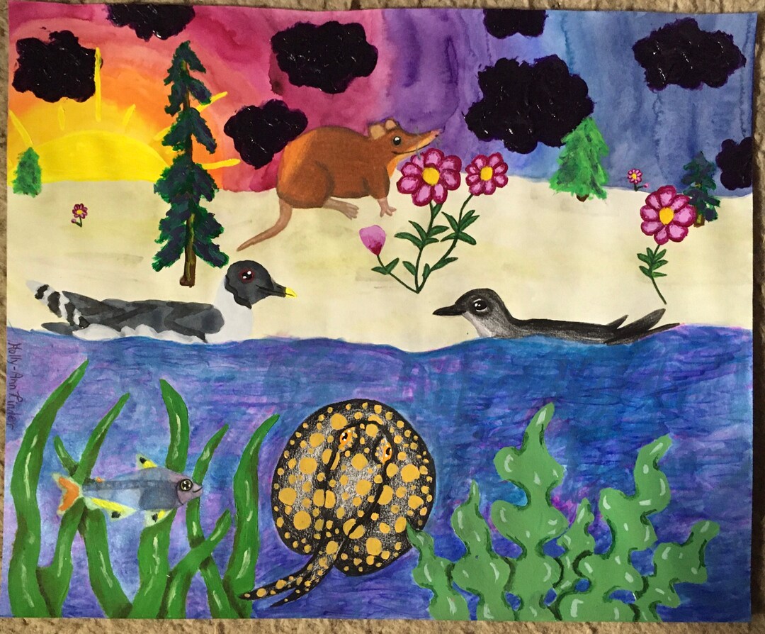 Shrew Flower Cloud Painting, Xeme Bird River Ray Drawing - Etsy