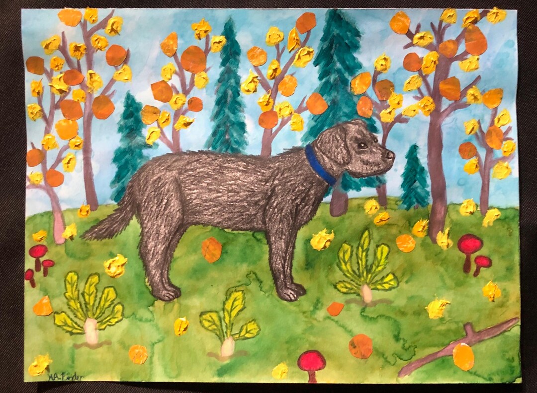 Labrador Dog Drawing, Autumn Leaf Tree Painting, Radish Art Picture - Etsy