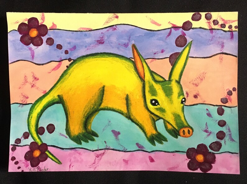 Aardvark Drawing, Abstract Pastel Painting, Hippie Flower Art - Etsy