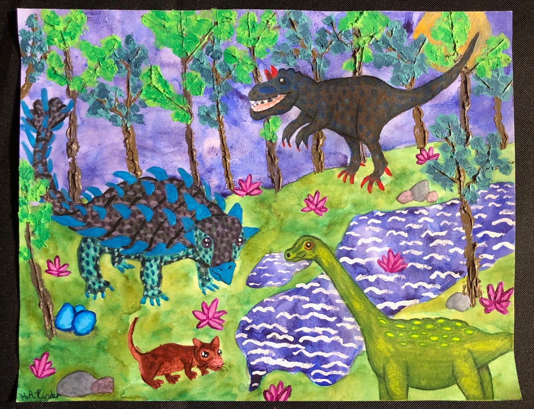 Ankylosaurus Fossil Painting, Alberosaurus Dinosaur Drawing ...