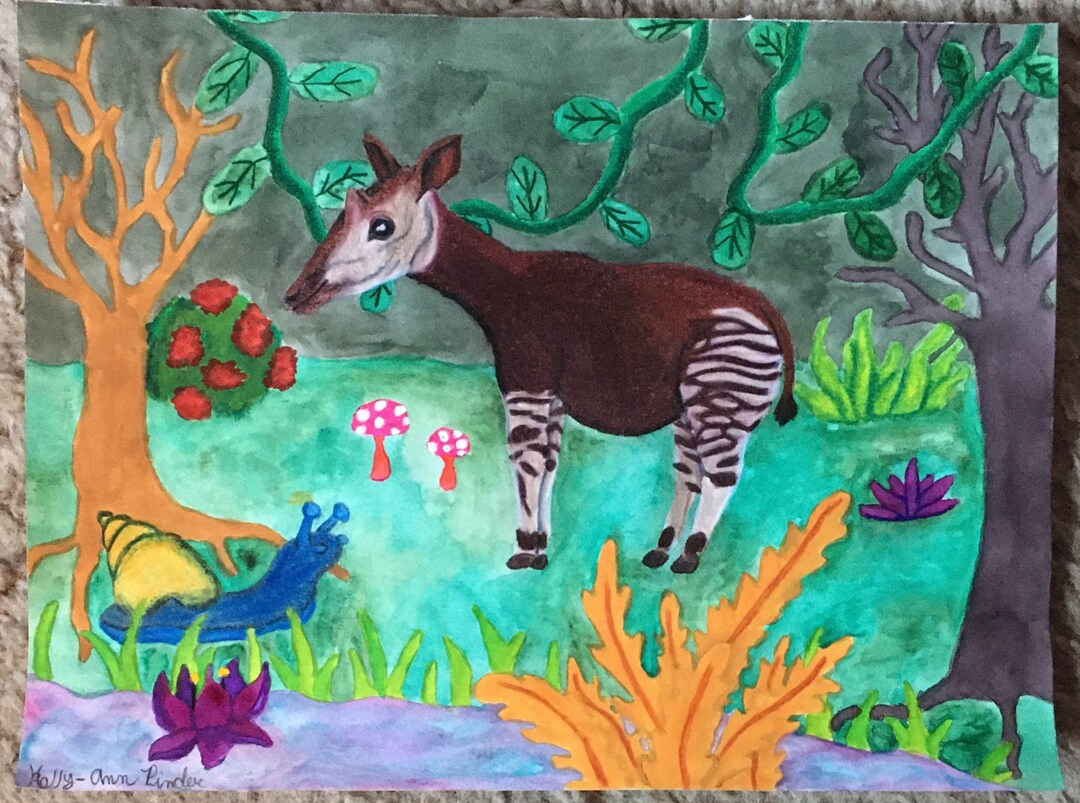 Okapi Snail Drawing, Congo Rainforest Painting - Etsy