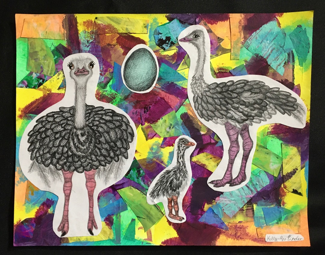 Ostrich Chick Drawing, Bird Rainbow Painting, Egg Art - Etsy