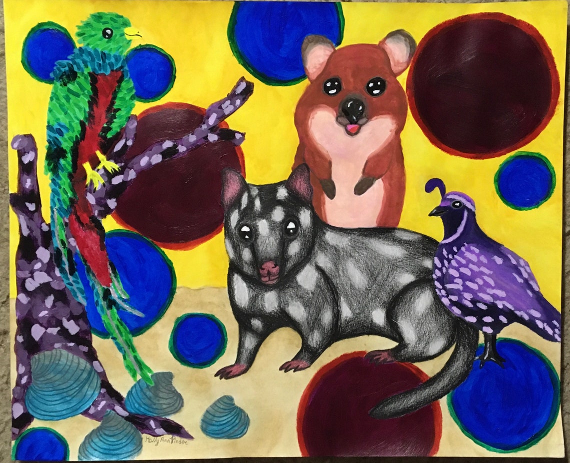 Quail Quoll Drawing, Quokka Clam Painting, Circle Art - Etsy