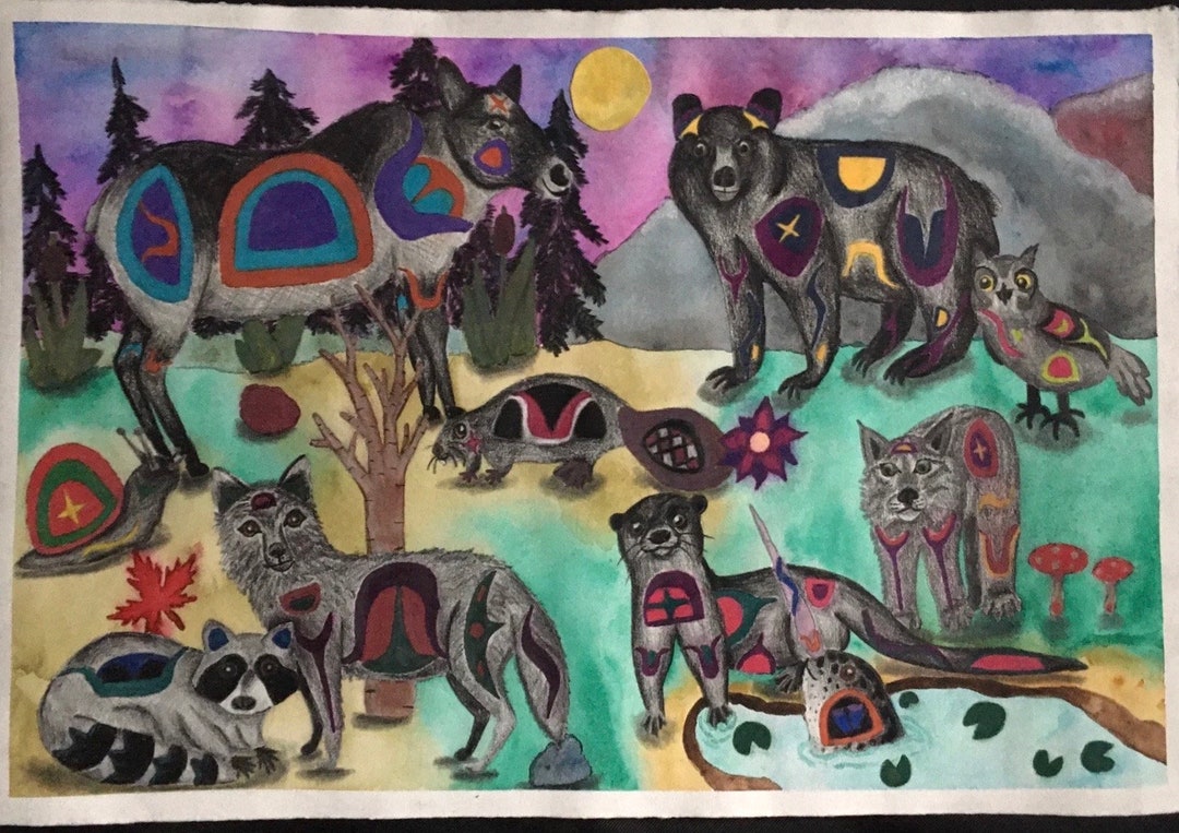 Beaver, Otter, Bear, Caribou, Racoon Drawing, First Nations Art ...