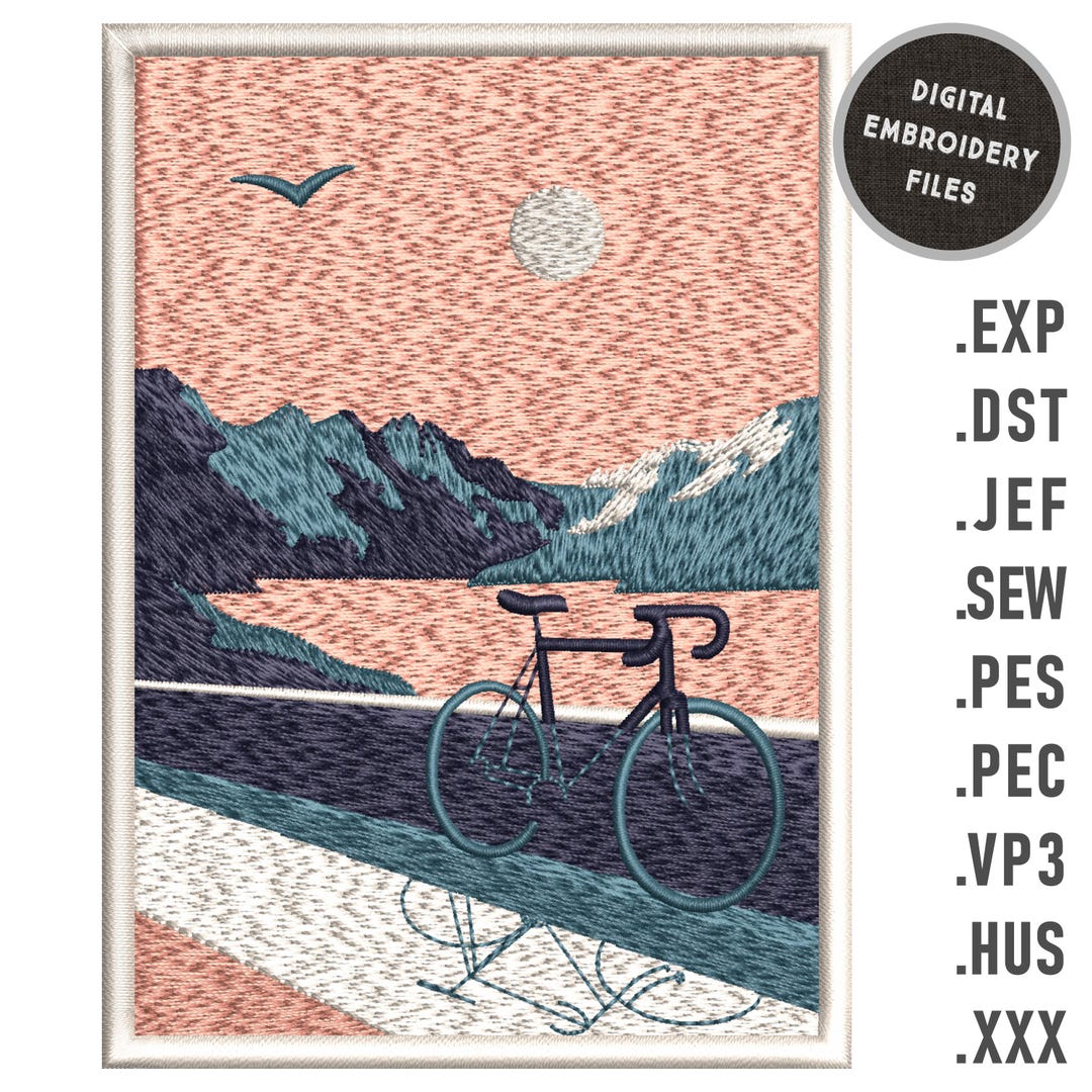Landscape Machine Embroidery Design (5"-9") - Bike Embroidery, Travel ...