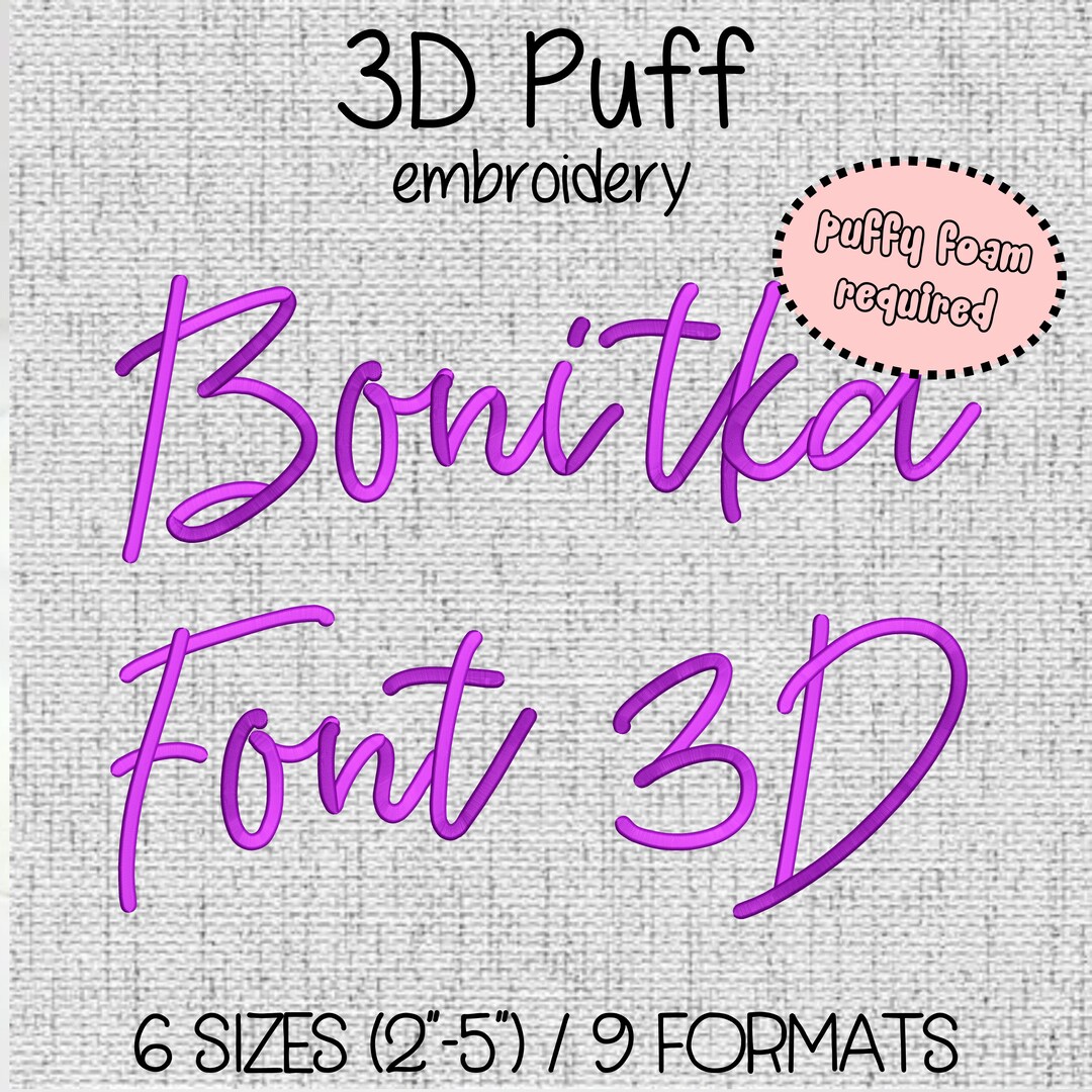 3D Puff Foam FONT Machine Embroidery Design 6 Sizes 25 Alphabet ...