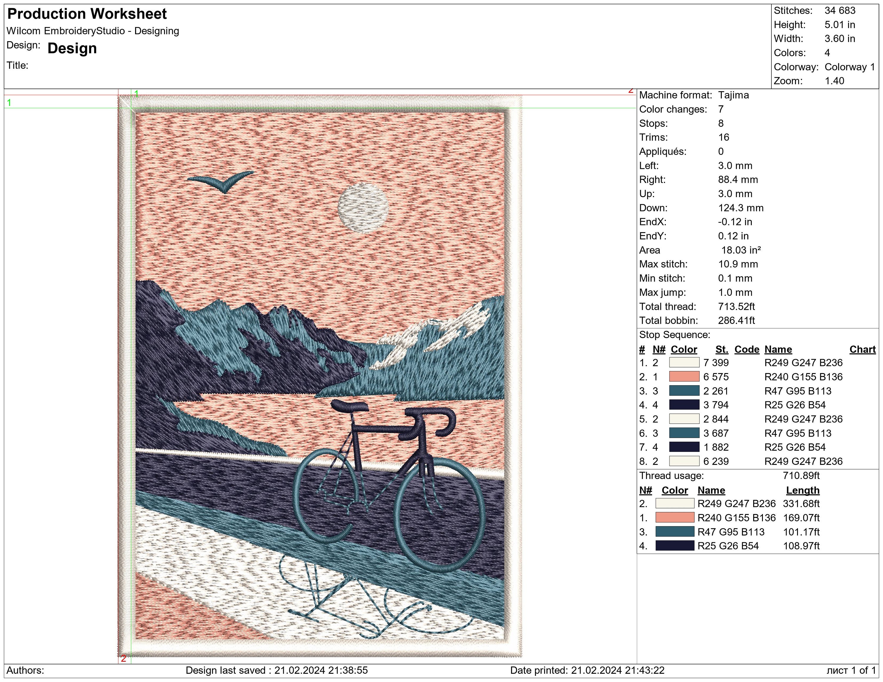 Landscape Machine Embroidery Design 5x3.6 Inches Bike Embroidery Travel ...