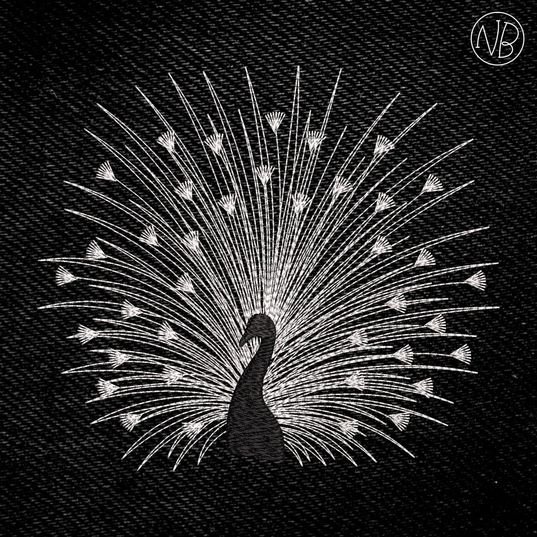 Peacock Machine Embroidery Design 5 Sizes (3"-7") Line Art Embroidery ...