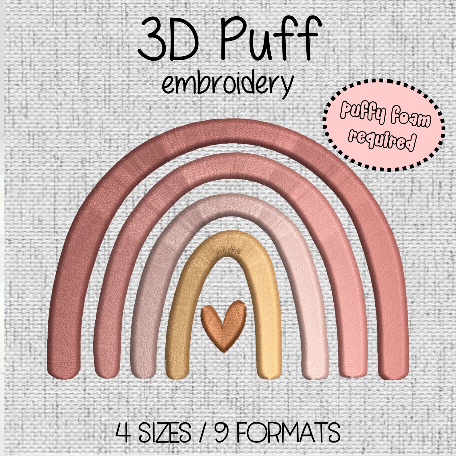Rainbow 3D Puff Embroidery Design 4 Sizes 2 3 4 5 Instant Download ...