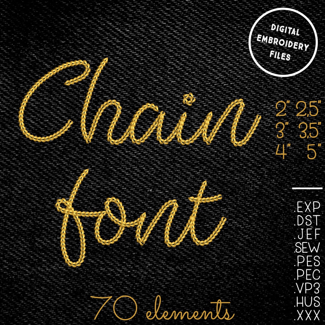 Bold Chain Font Embroidery Design 6 Sizes 2 2.5 3 3.5 4 5 Instant ...