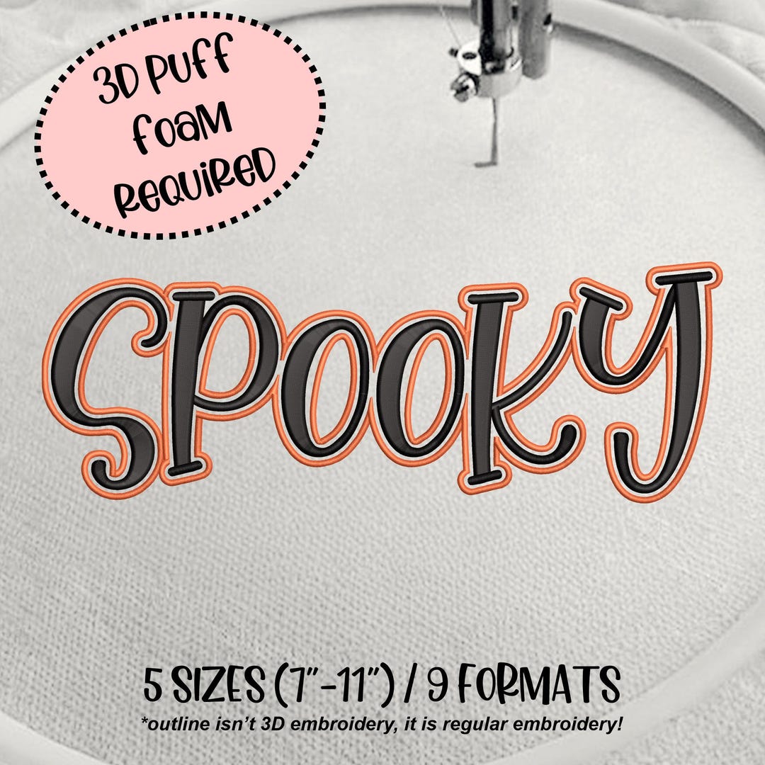 Spooky 3D Puff Machine Embroidery Design, Halloween Embroidery, Spooky ...