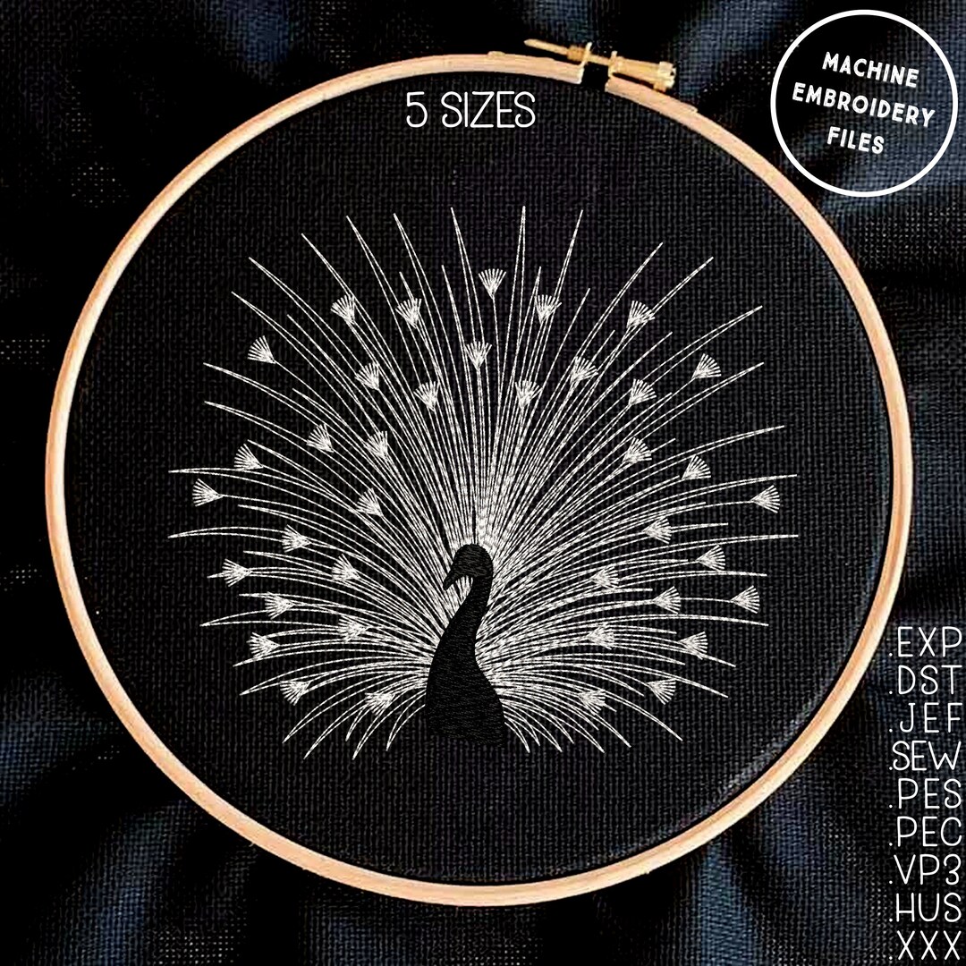 Peacock Machine Embroidery Design 5 Sizes 37 Line Art Embroidery ...