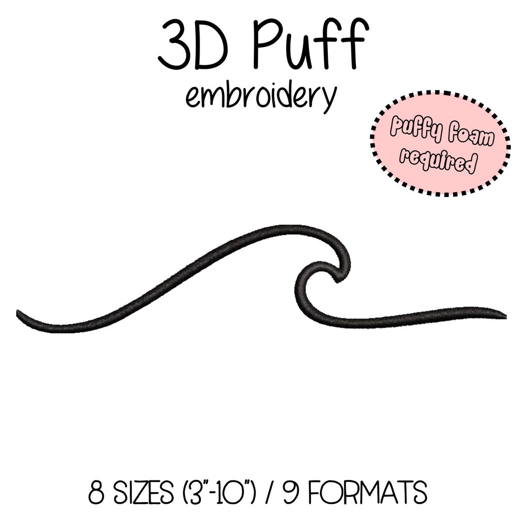 Wave 3D Puff Embroidery Design - 8 Sizes (3" - 10" in Width) Instant ...
