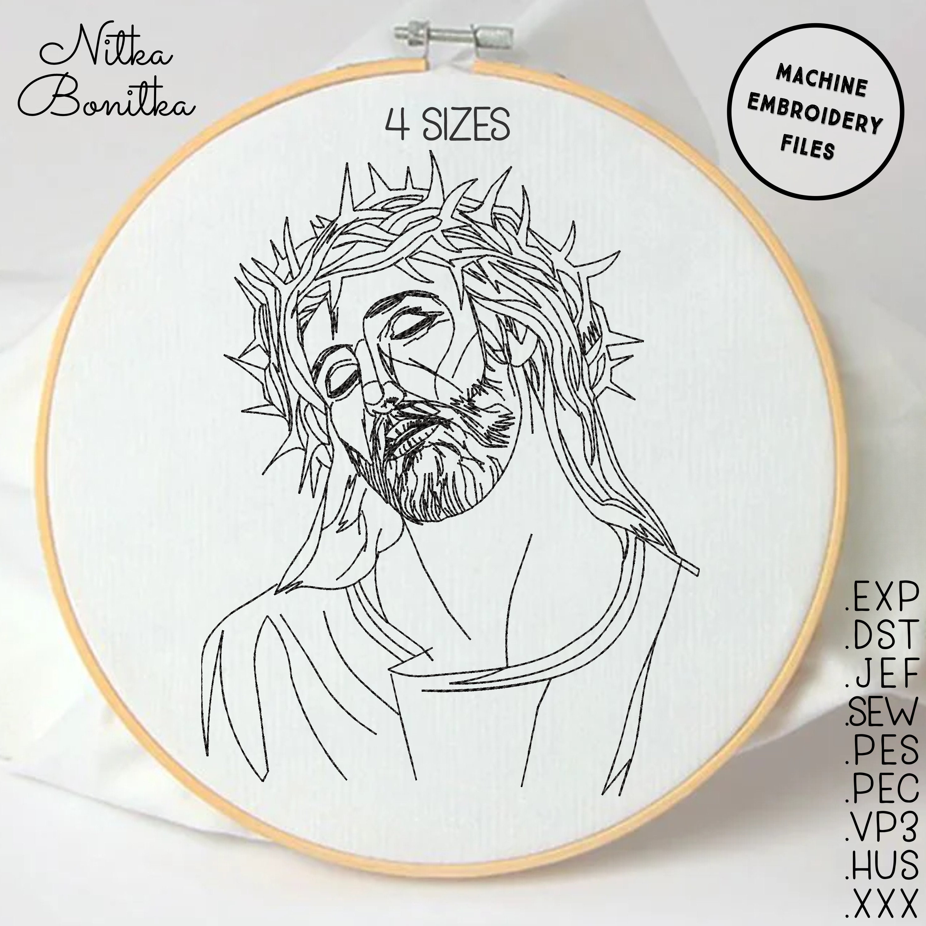 Jesus Face Machine Embroidery Design, Jesus Line Art Embroidery, Jesus ...