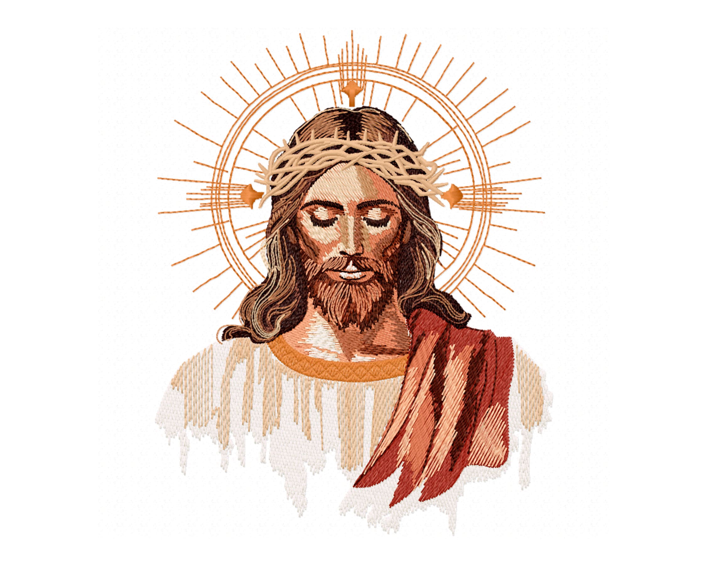 Jesus Face Embroidery Design, Realistic Portrait With Halo (digital ...