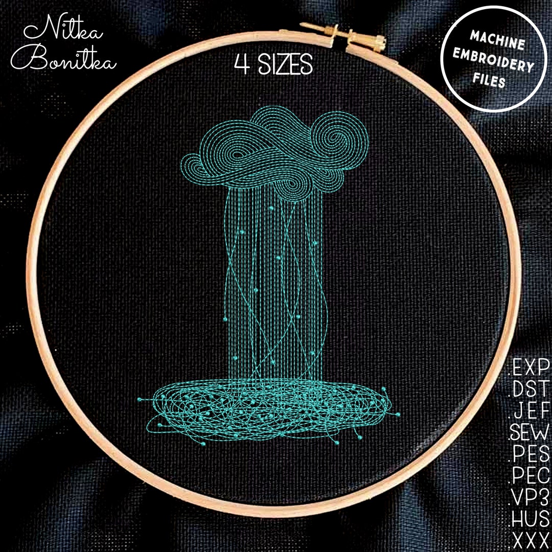 Neon Rain Embroidery Design 4 Sizes 47 Cloud Sky Weather Instant ...