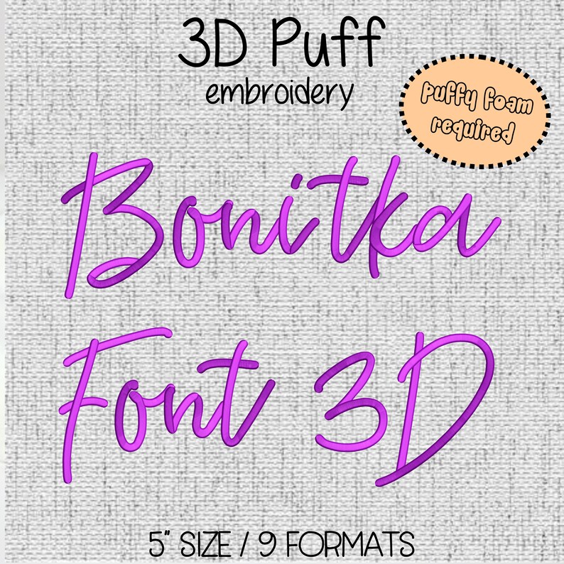 3D Puff Font Machine Embroidery Design 5 Inches Height Puffy Foam ...