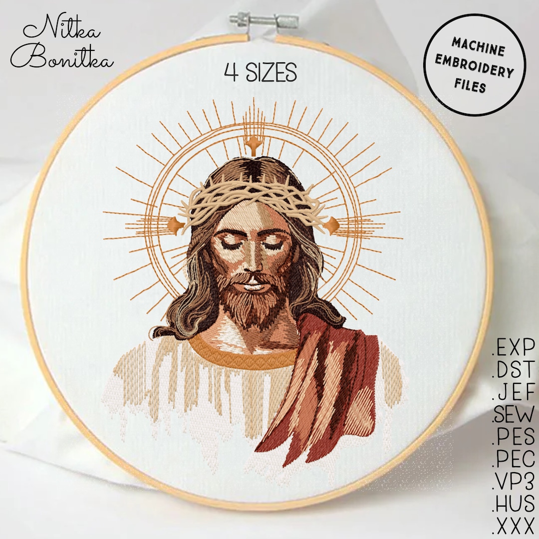 Jesus Face Machine Embroidery Design, Jesus Halo Embroidery, Jesus ...