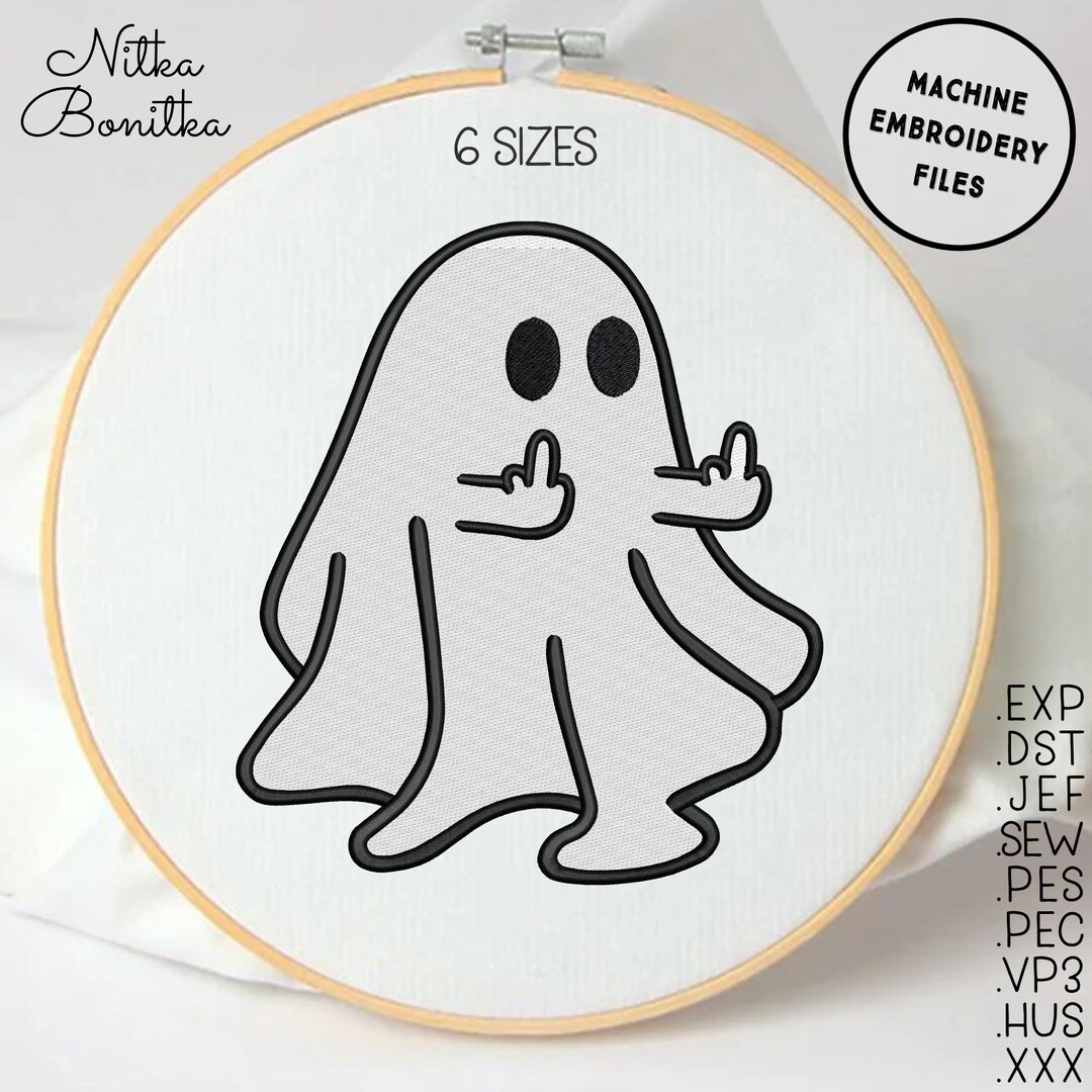 Ghost Middle Finger Embroidery, Trendy Halloween Embroidery Designs ...