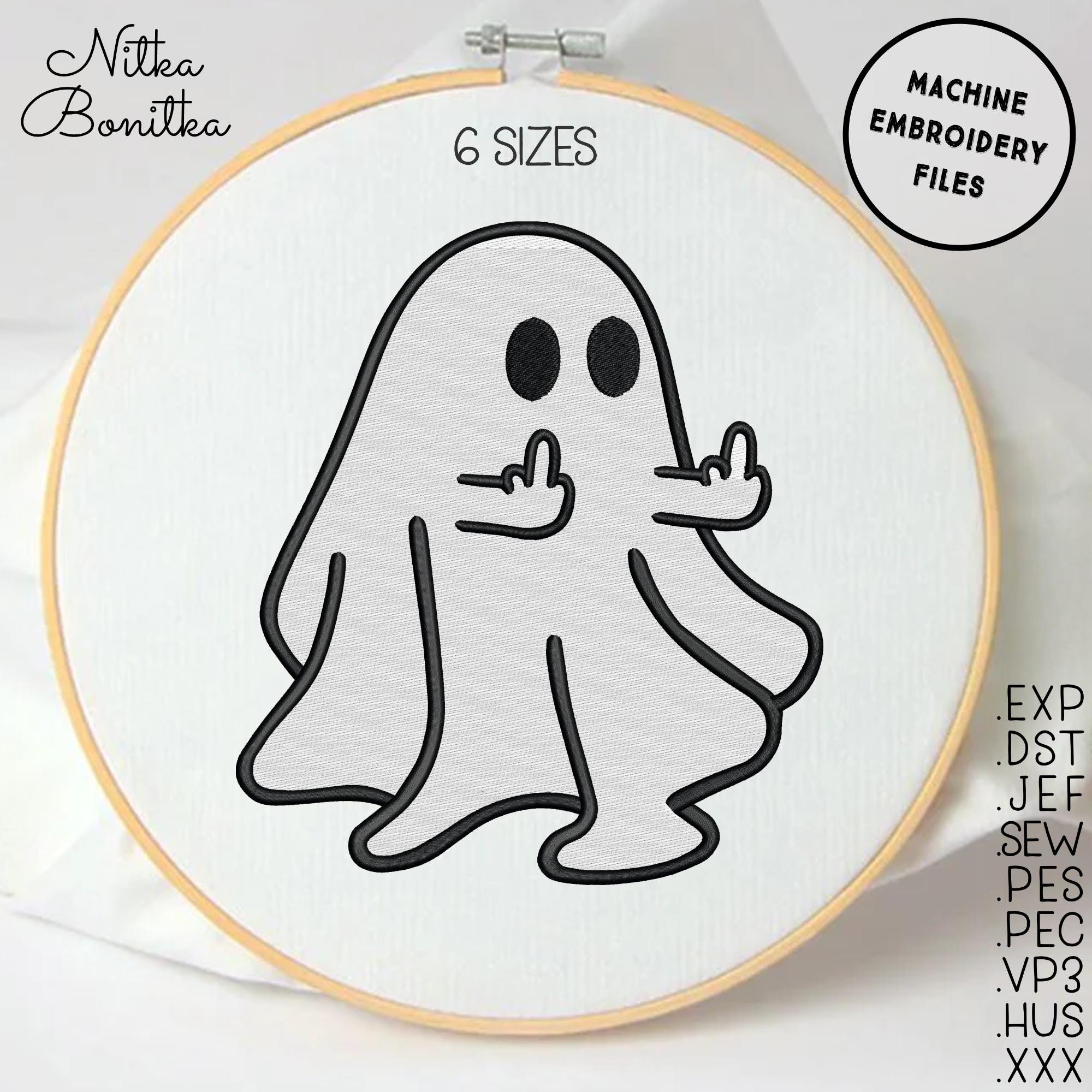 Ghost Middle Finger Embroidery, Trendy Halloween Embroidery Designs ...