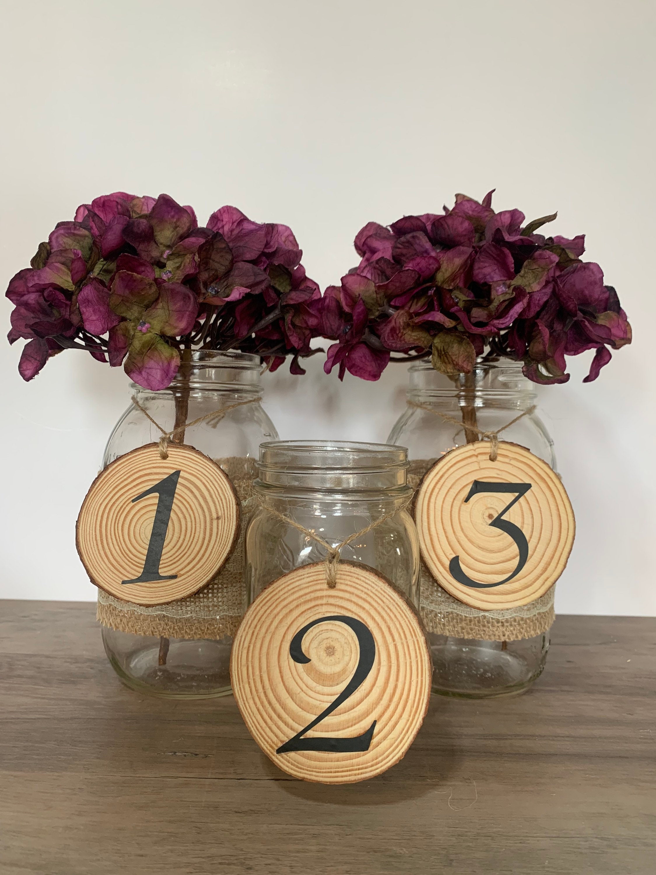 Rustic Wood Wedding Table Number, Hanging Wood Slice Reception Table ...