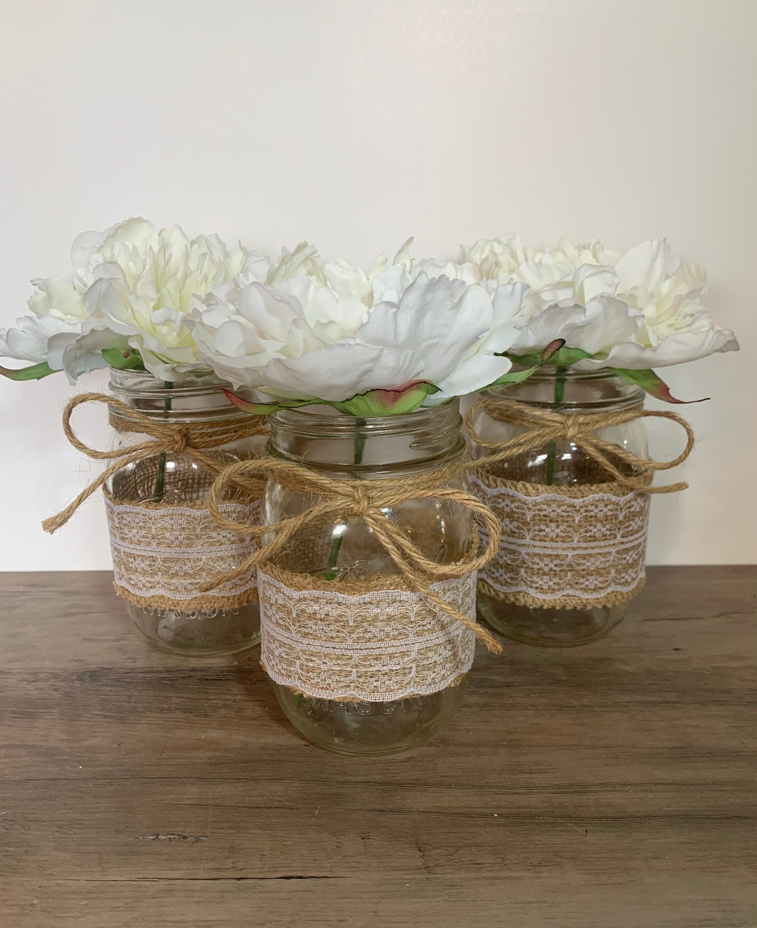 Mason Jar Centerpieces With Burlap