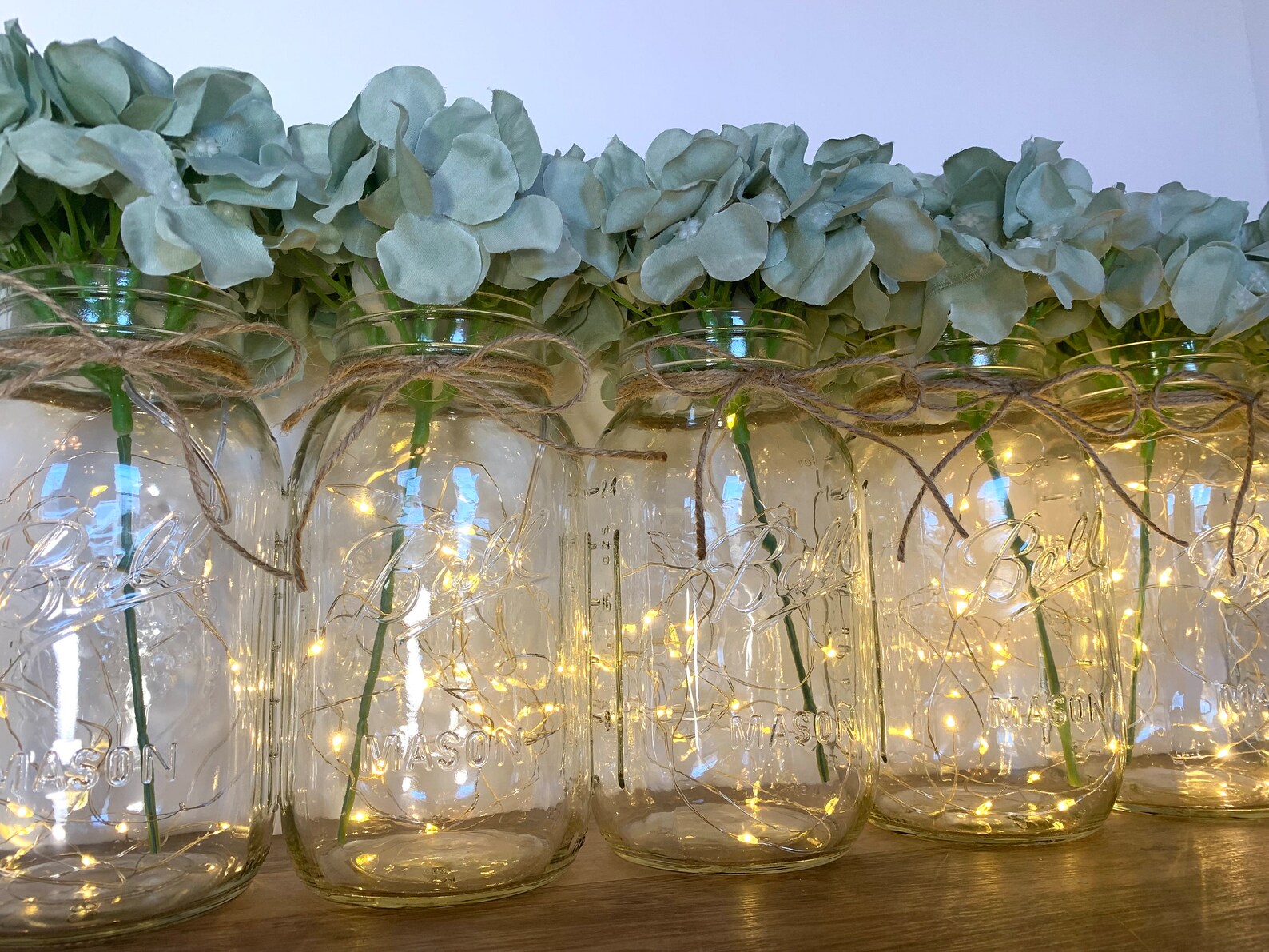 Sage Table Centerpieces Fairy Light Mason Jar Wedding Centerpieces ...