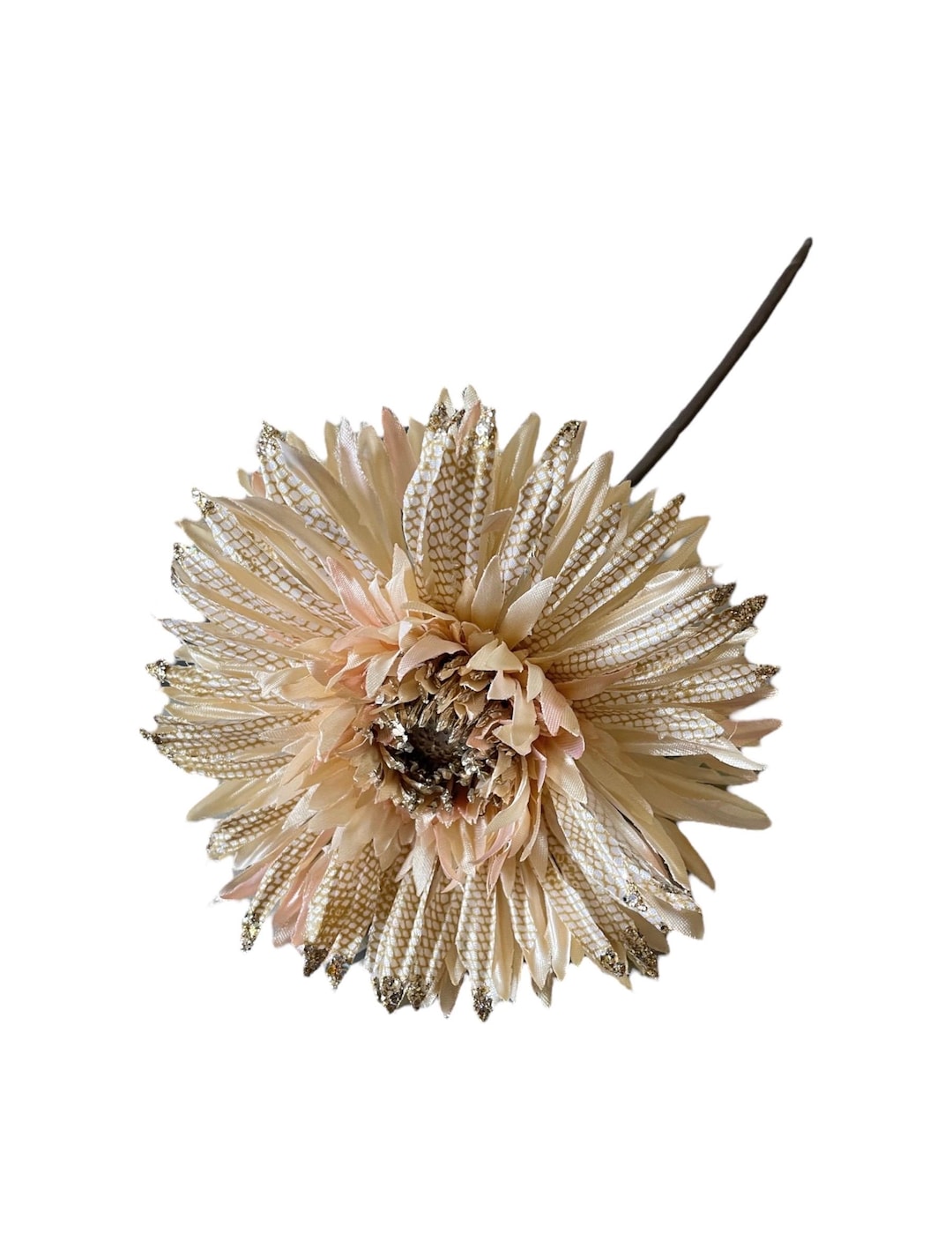 Creamy Light Brown Gerbera Daisy Pick With Glitter Tips Artificial ...