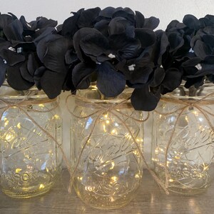 Lighted Mason Jar Centerpiece Black Wedding Centerpieces Black Party ...