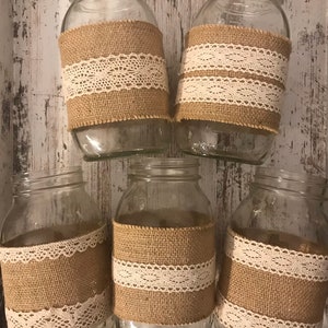Rustic Wedding Decorations Boho Burlap Mason Jar Sleeves Vintage Bridal ...