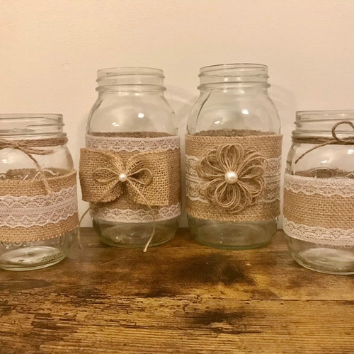Rustic Wedding Decorations Boho Burlap Mason Jar Sleeves - Etsy