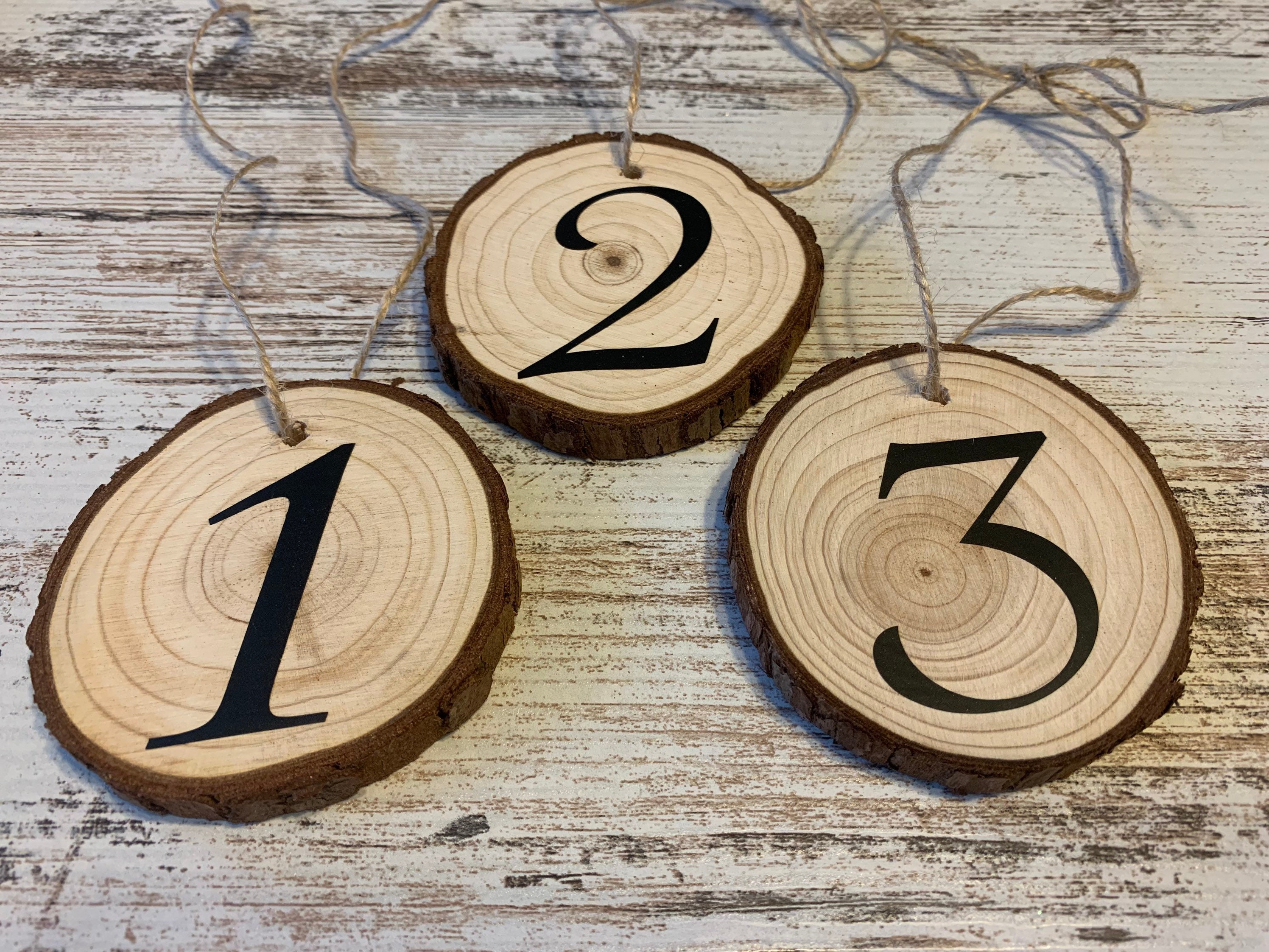 Rustic Wood Wedding Table Number, Hanging Wood Slice Reception Table ...