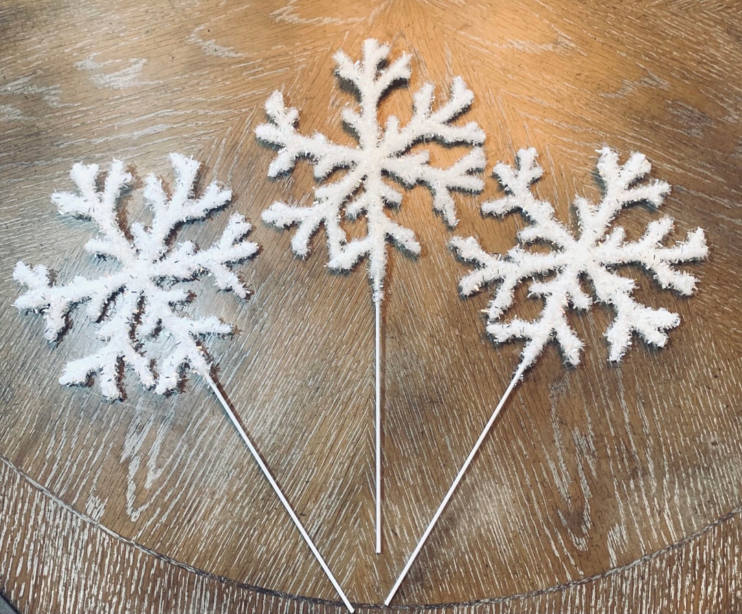Set of 3 White Snowflake Picks, Christmas Picks, Christmas Tree Decor ...