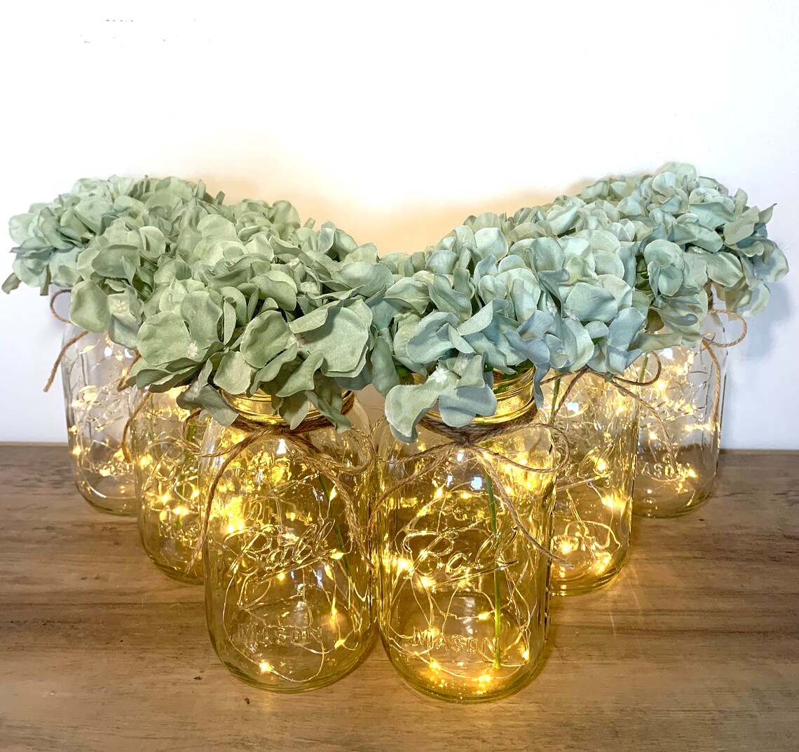 Sage Table Centerpieces Fairy Light Mason Jar Wedding Centerpieces ...