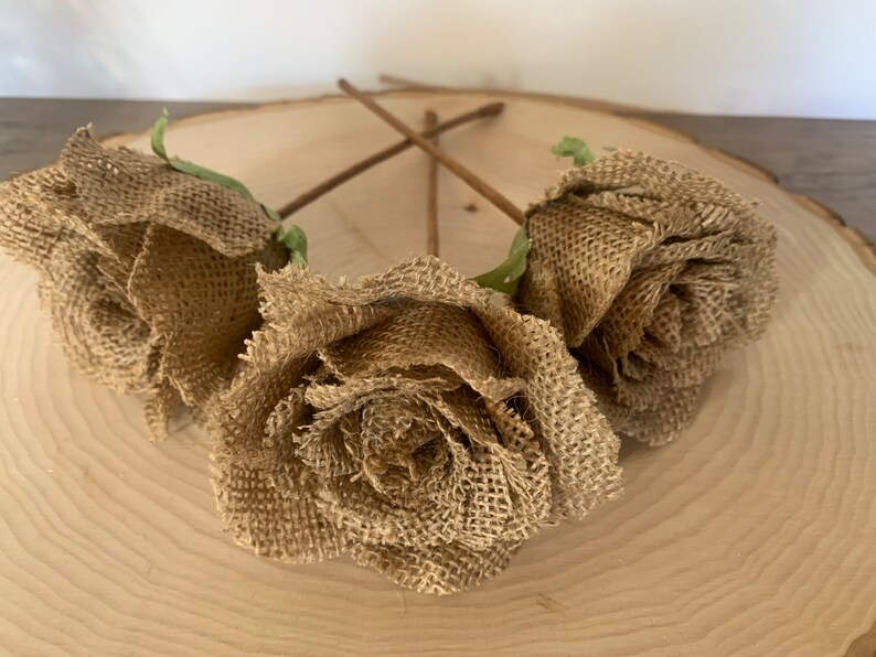 Burlap Rose With Stem Farmhouse Decor Burlap Flowers Rustic - Etsy