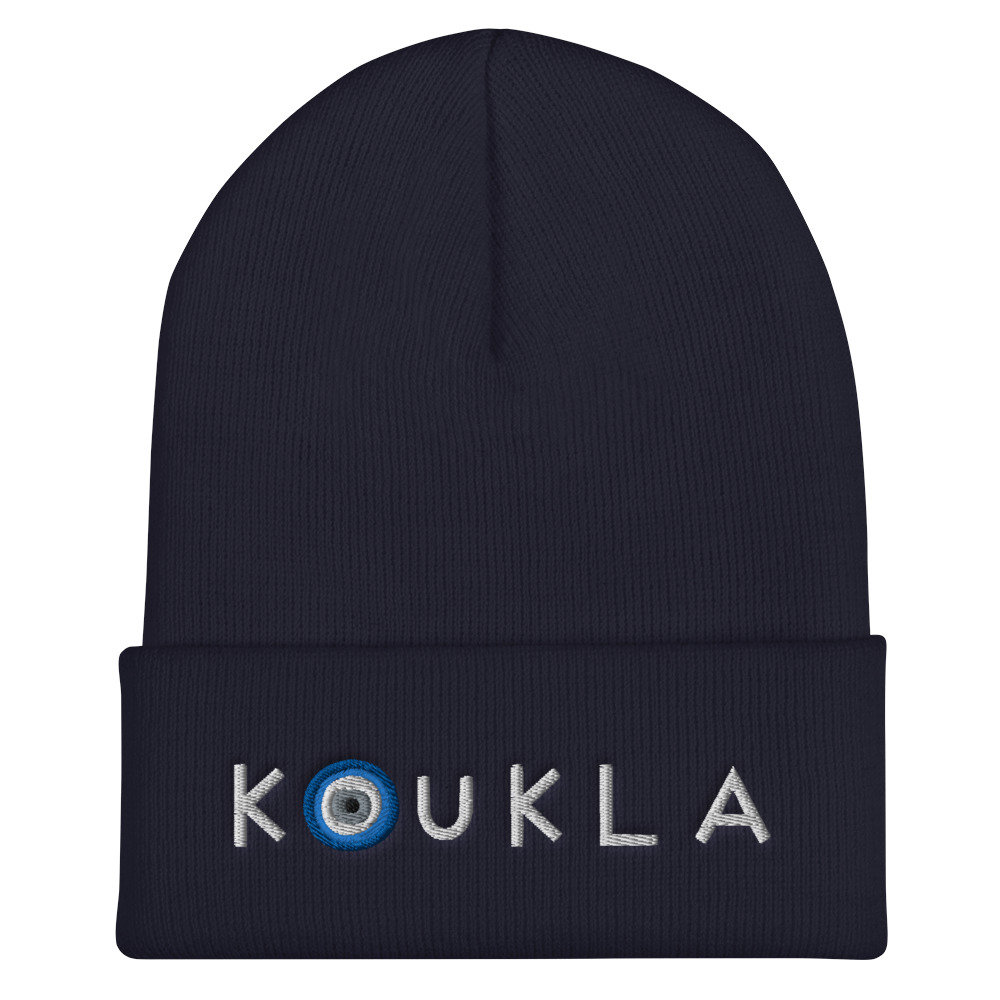 Greek Koukla Cuffed Beanie | Koukla Evil Eye Beanie | Greek Embroidered ...