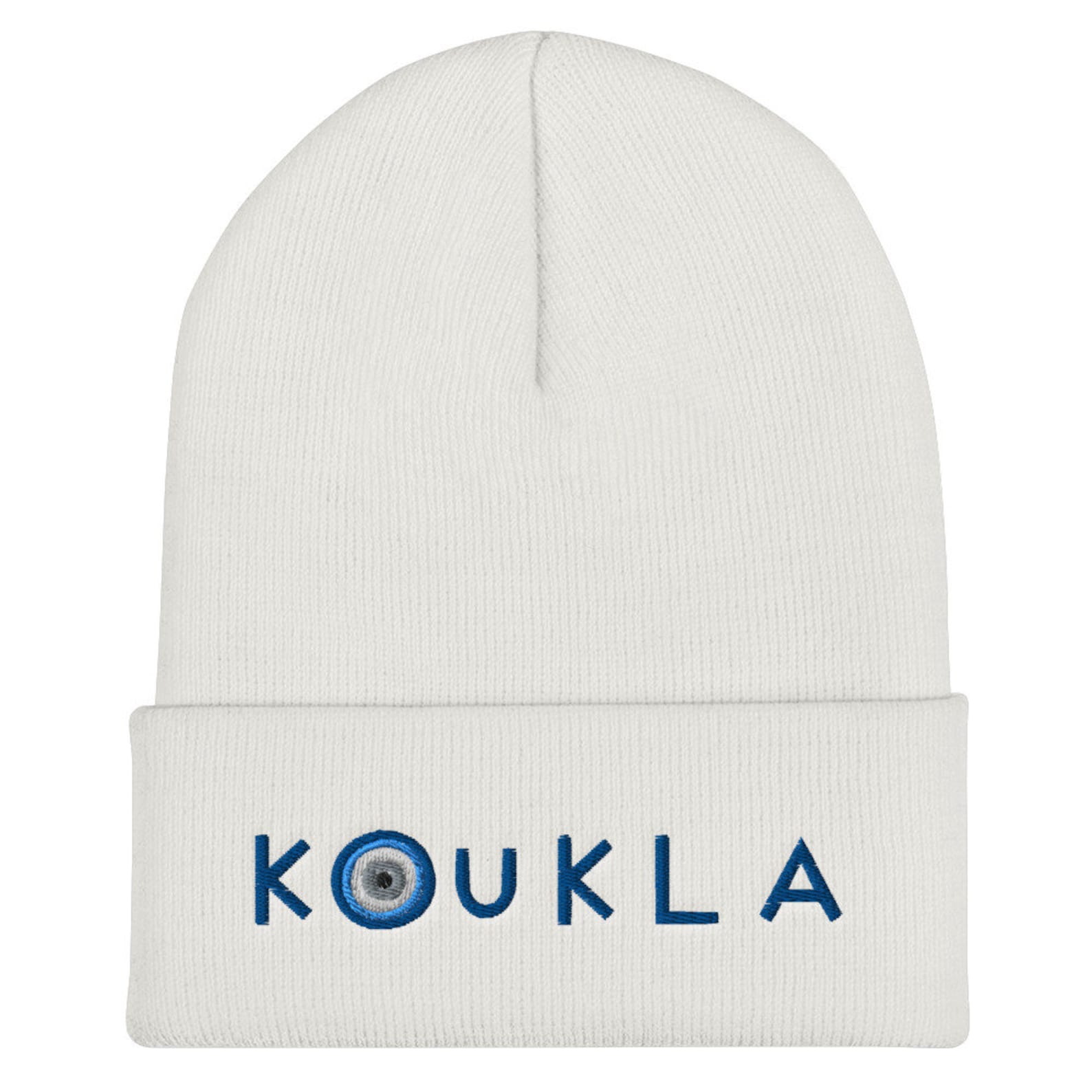 Greek Koukla Cuffed Beanie | Koukla Evil Eye Beanie | Greek Embroidered ...