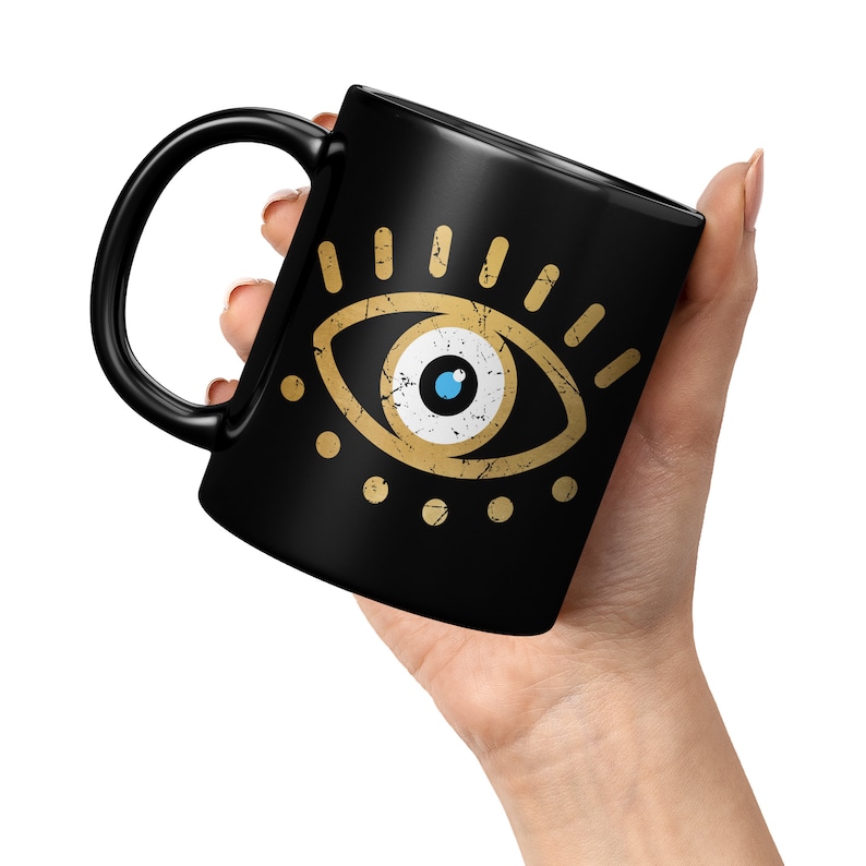 Greek Evil Eye Black Mug Distressed Evil Eye Coffee Mug - Etsy