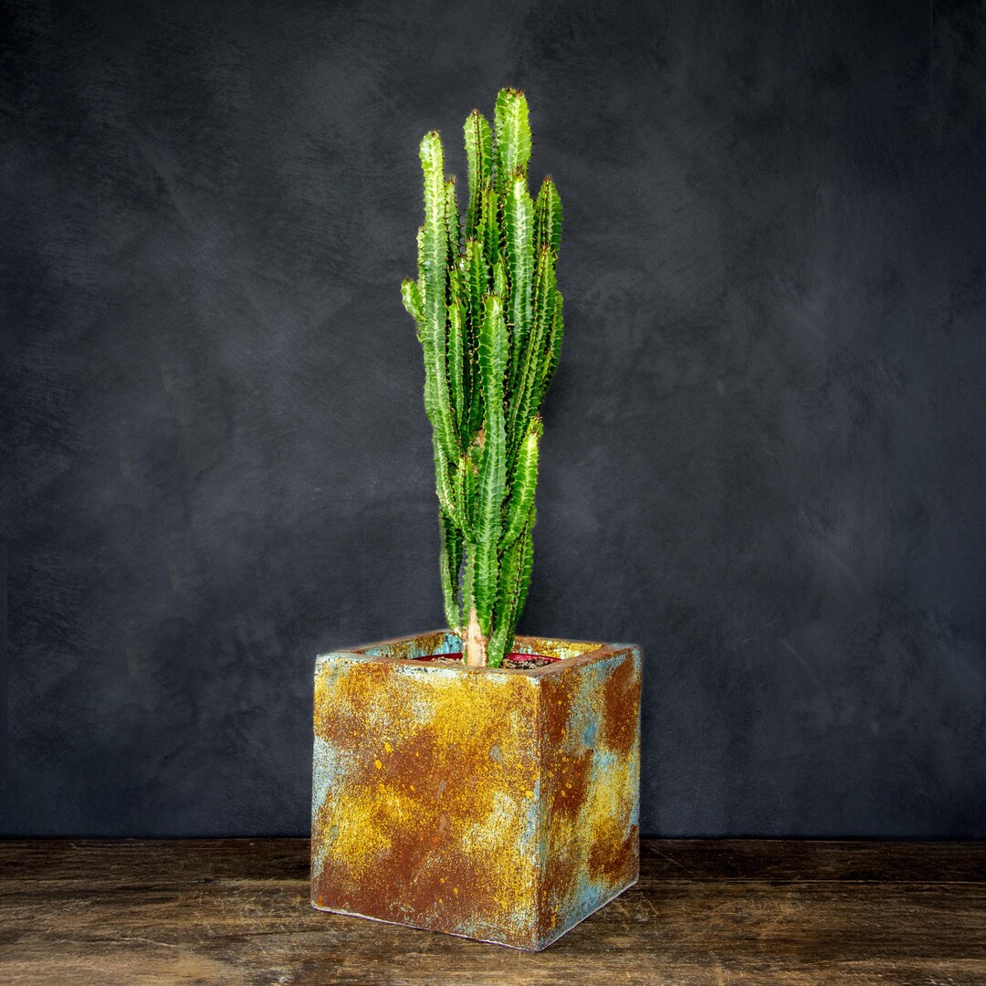 Loft Planter | Handmade Industrial Flower Pot | Rust Corten Turquoise ...