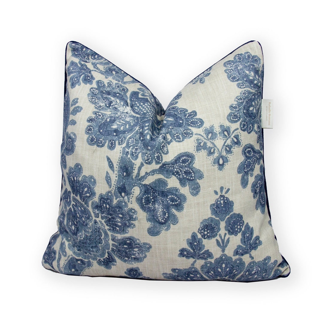 Linwood Arcadia Collection Dust Blue Linen Floral Pillow Cover ...