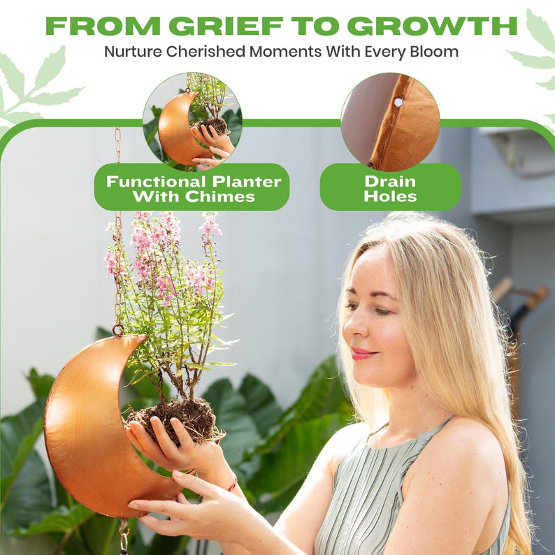 Wind Chimes for Outside, Moon Planter Sympathy Memorial Wind Chime for ...