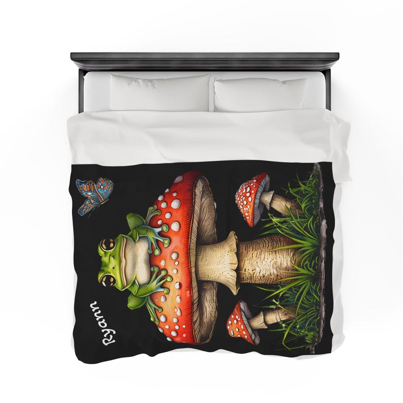 Personalized Cottage Core Mushroom Frog Throw, Cozy Reading Blanket ...
